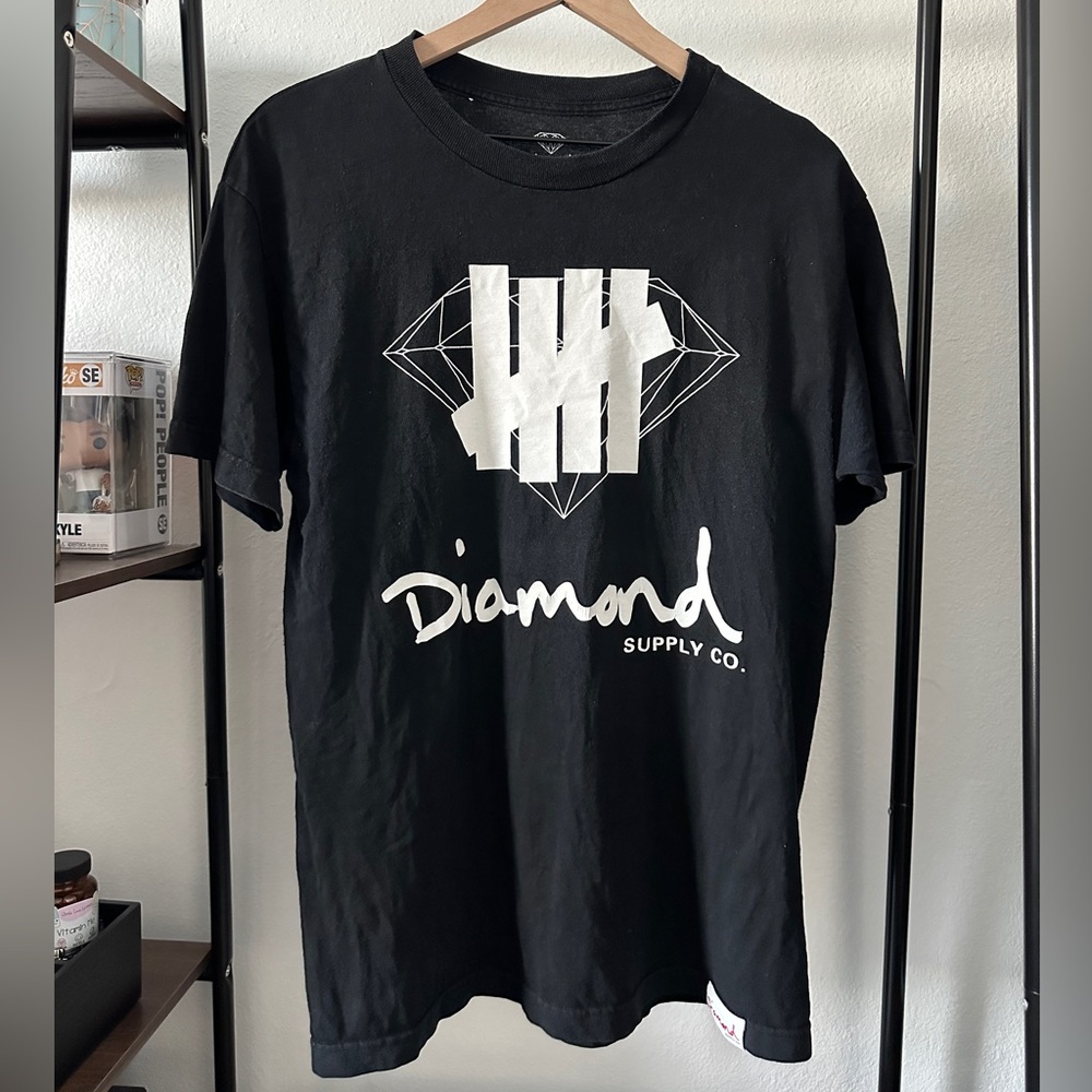 Rare Black Undefeated X Diamond Collaboration Logo Tee - Gem